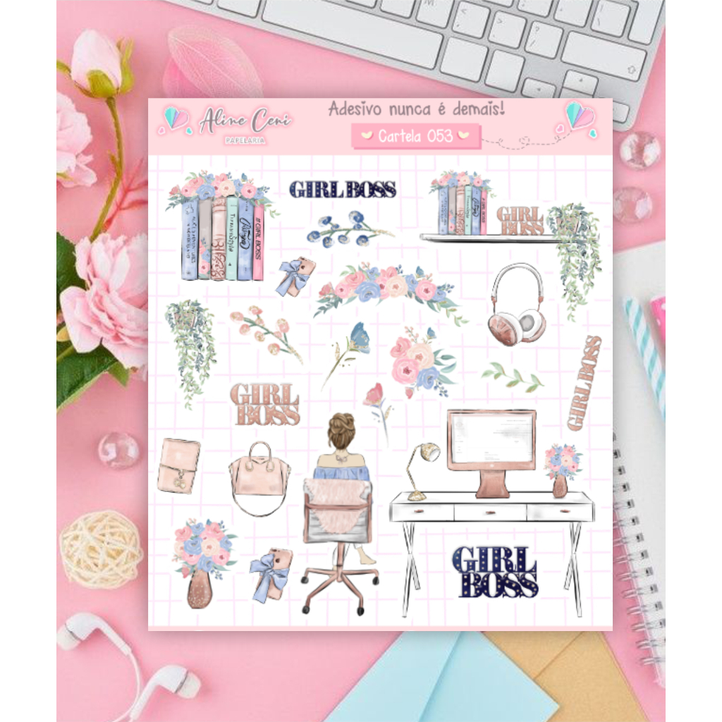 Cartela de Adesivo n 053 - adesivos personalizados home office, livros ...