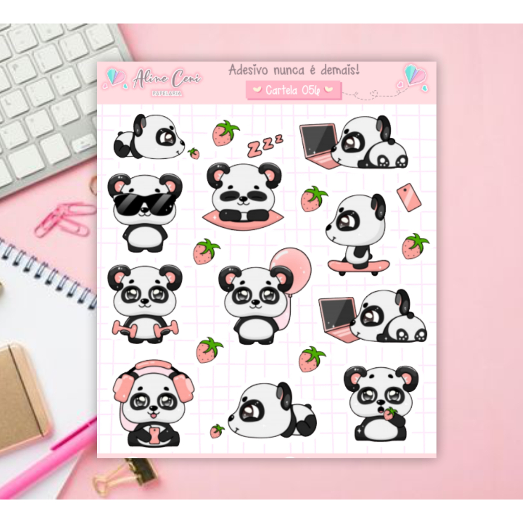Cartela de Adesivo n 056 - adesivos decorativos de panda, pandinha ...