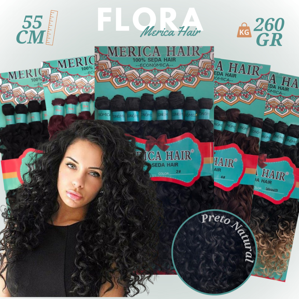 Cabelo Orgânico Cacheado 55cm Mérica Hair Flora 8 Telas | Shopee Brasil