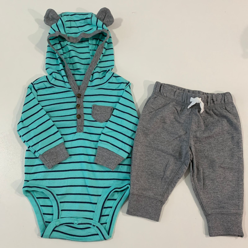 Conjunto Listrado verde com capuz - C@rters | Shopee Brasil