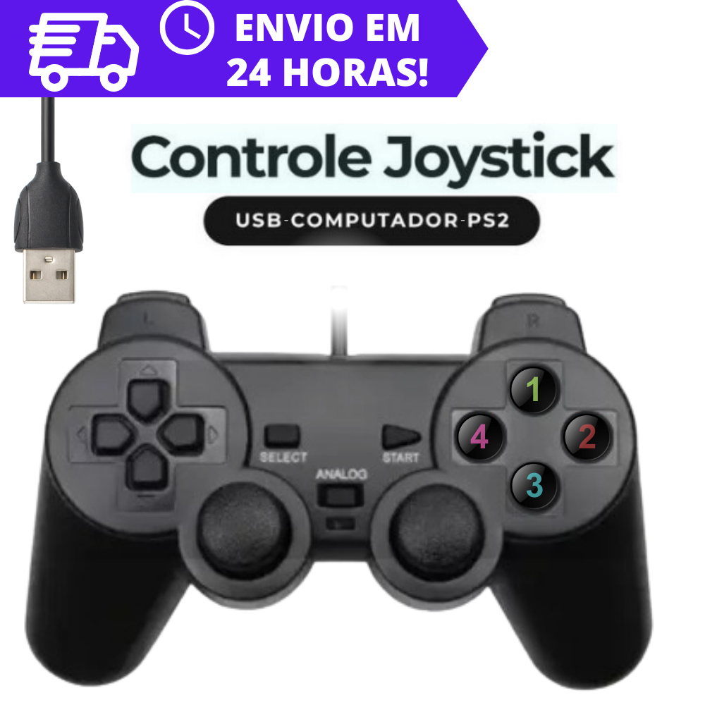Controle Joystick Gamer Jogos Console e Computador Entrada Usb PS2 ...