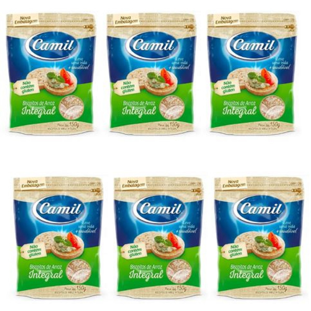Kit C/6 Biscoito De Arroz Integral Camil 150g | Shopee Brasil