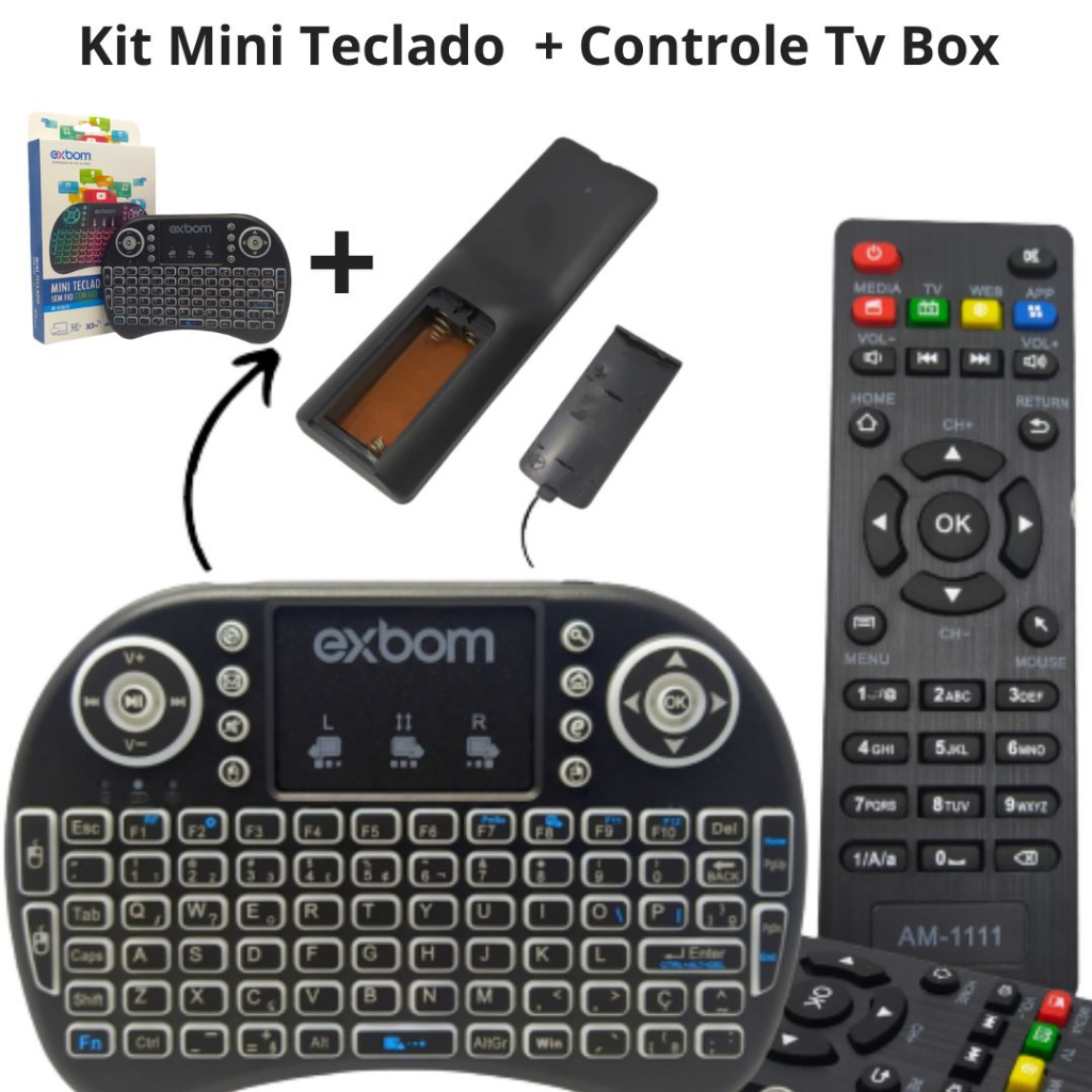 kit Especial c/ 1 controle TV BOX universal 4K + Mini teclado controle ...