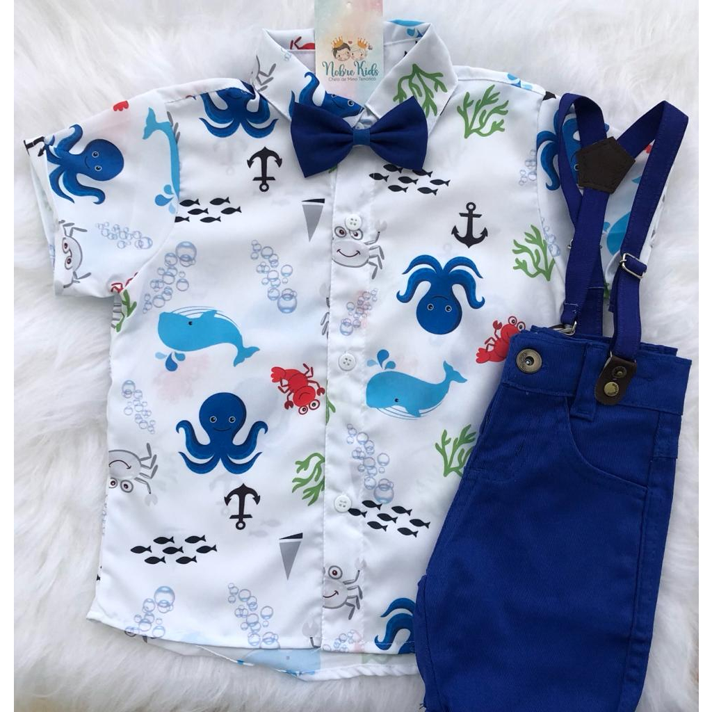 Conjunto temático fundo do mar menino ref br | Shopee Brasil