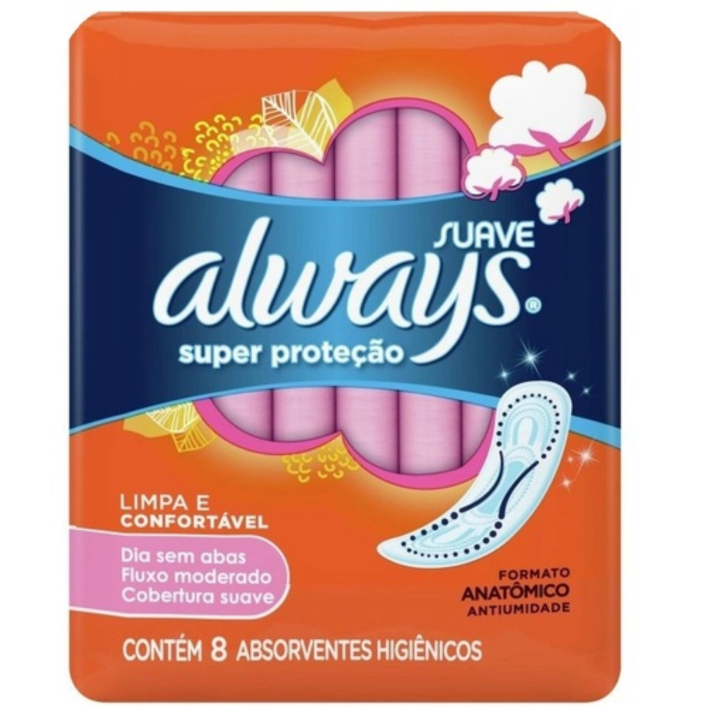 Absorvente Always Super Proteção sem abas, cobertura suave, pacote com ...