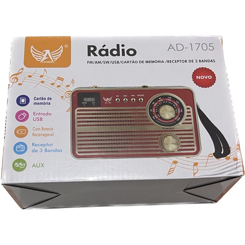 Radio Portátil Retro Bluetooth Fm/AM Sd USB AD-1705 | Shopee Brasil