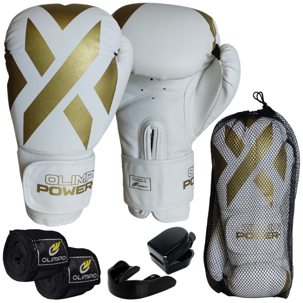 kit Luva De Boxe Treino Muay Thai Kickboxing Profissional Olimpo ...