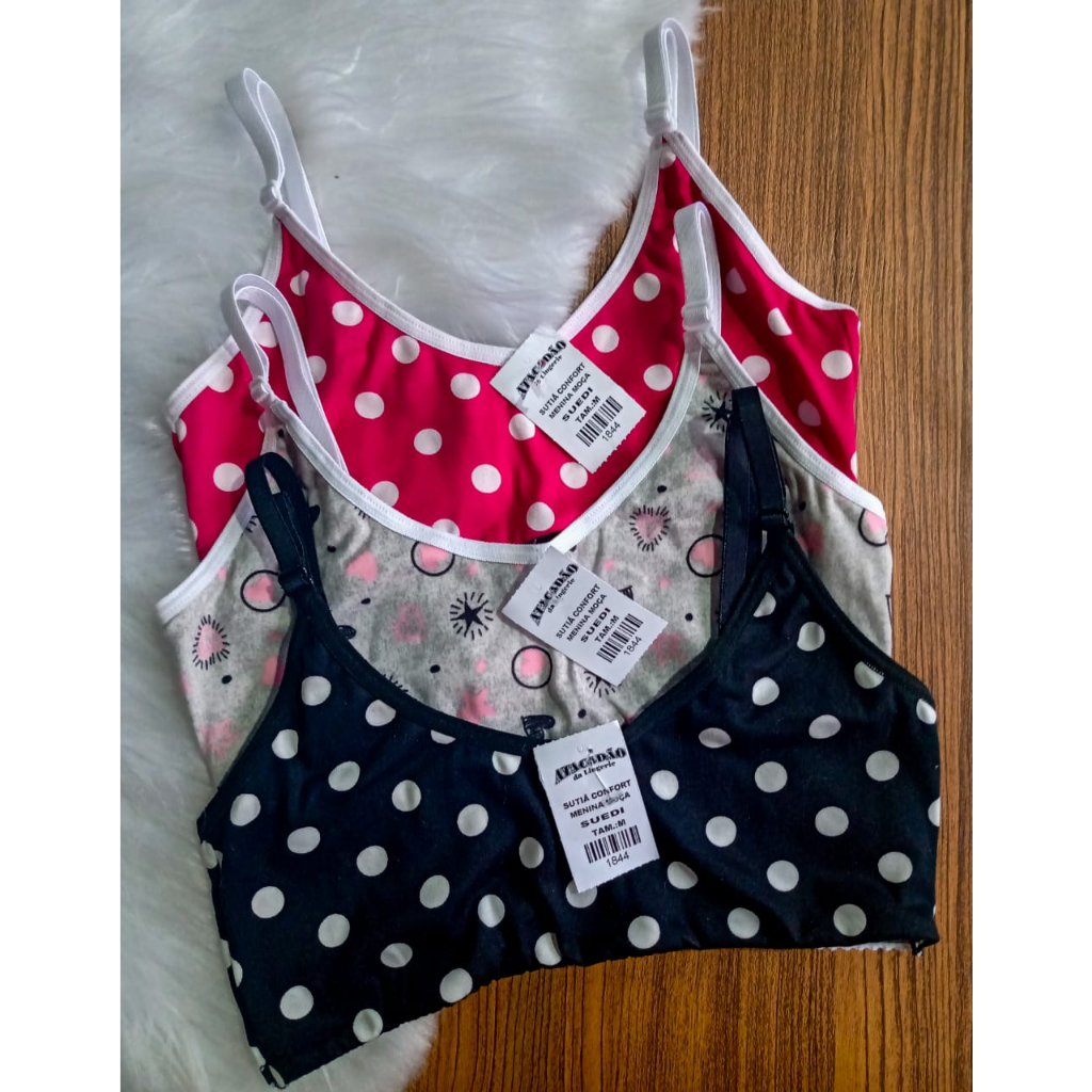 Kit Sutiã Menina Moça Estampado em Suede Sem Bojo Moda Infantil Juvenil ...