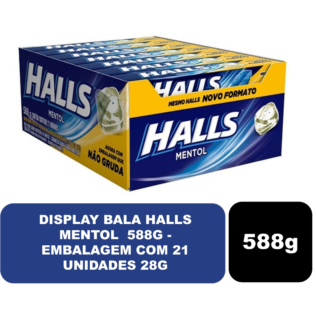 Display Bala Halls Mentol 588g - Embalagem com 21 Unidades 28g | Shopee ...