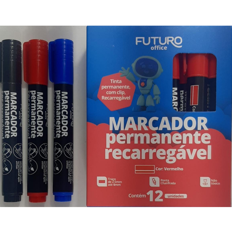 Caneta Pincel Atomico Marcador Canetão Permanente Recarregável Ponta ...