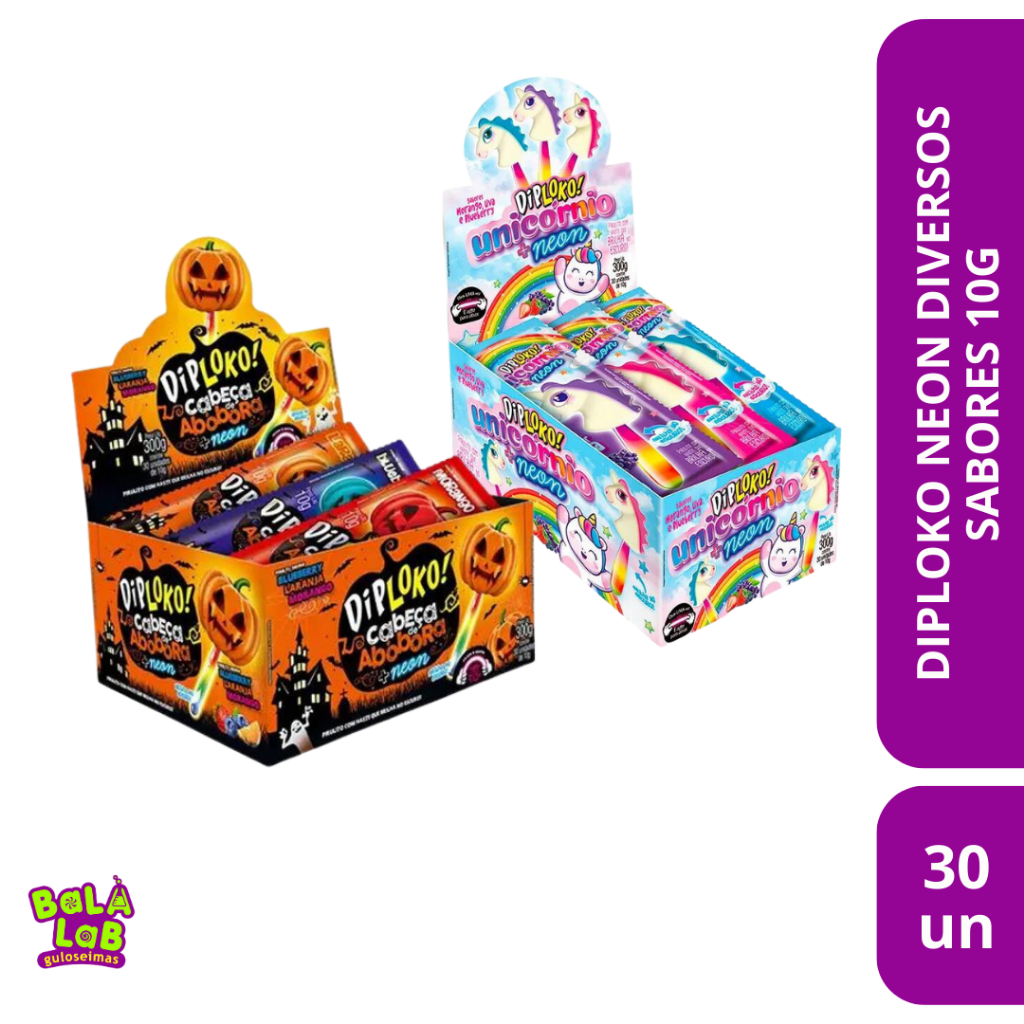 Pirulito Neon Diploko diversos sabores (Display com 30 unidades de 10g ...