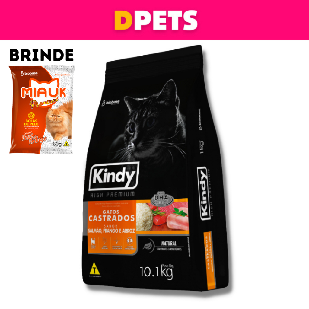 Ração Kindy High Premium 10.1kg Gatos Castrados - Ganhe um Snack Bola ...
