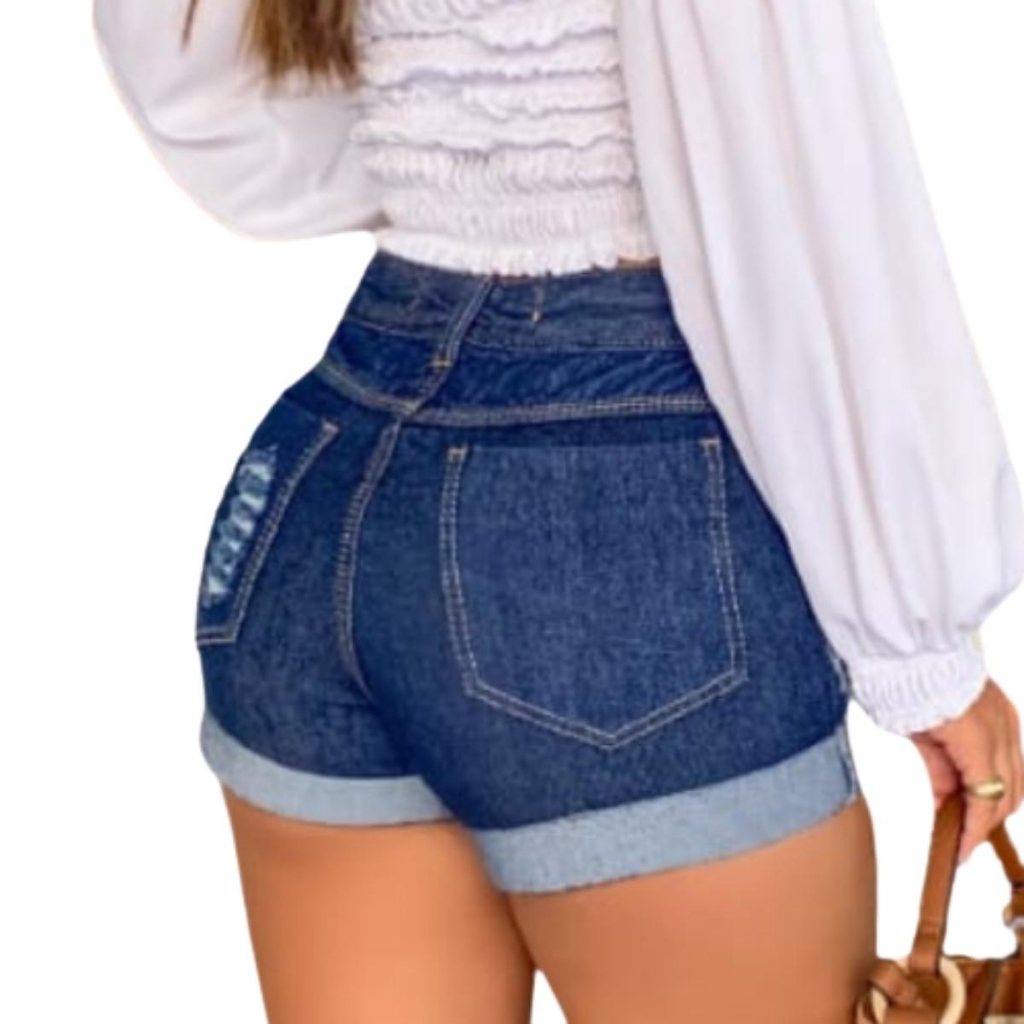 Bermuda Short Feminino Jeans Short Curto Jeans Rasgado Feminino Oferta Relâmpago | Shopee Brasil