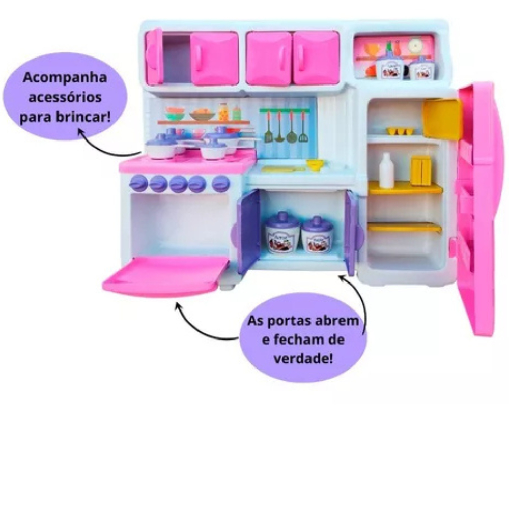 Kit Cozinha Infantil Completa Com Geladeira Fogão Armários e Acessórios - Lua De Cristal ...