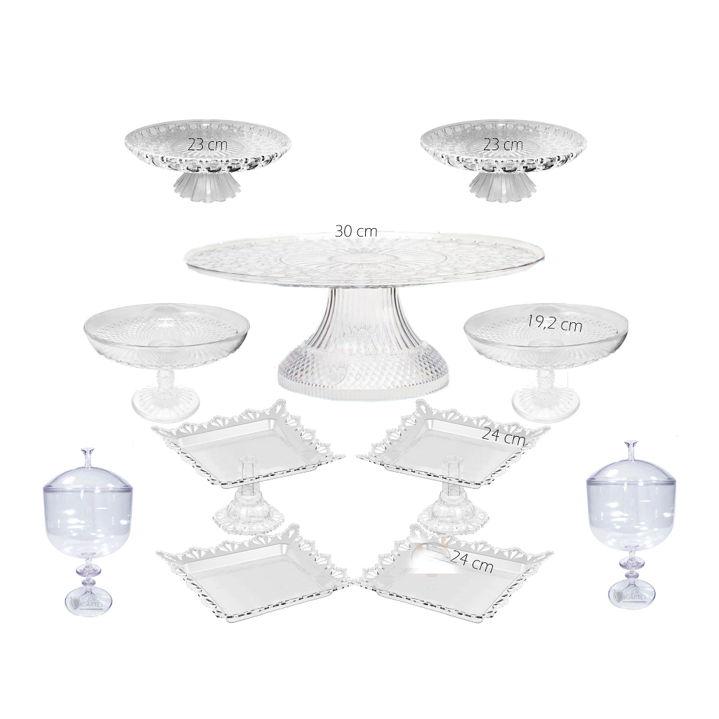 KIT BOLEIRA 30 cm , BANDEJA , DOCEIRA, BOLEIRA 23 CM , TAÇA ACRÍLICO ...