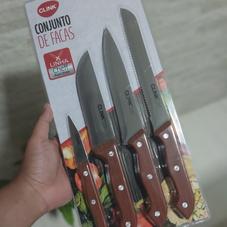 Kit de Facas com 4 Facas de Inox de Cabo de Madeira | Shopee Brasil