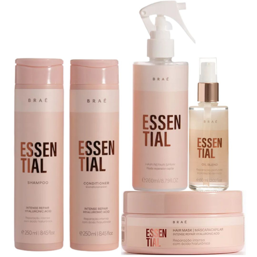Braé Essential Kit Shampoo 250ml + Condicionador 250ml + Máscara 200gr + Óleo 60ml + Fluído ...