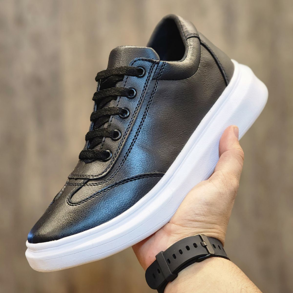 Sapatenis Sneaker Casual Social Sola Alta Masculino Preto E Branco ...