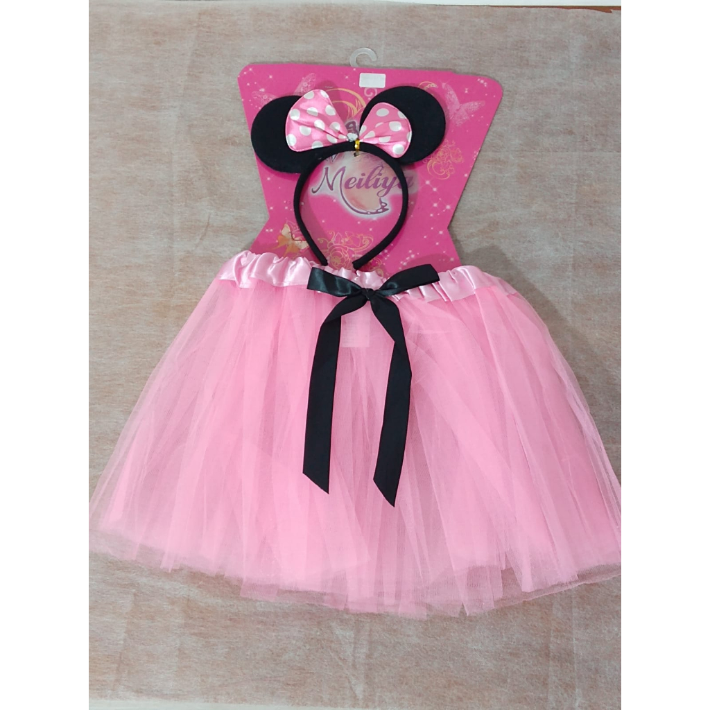 FANTASIA INFANTIL ROSA FEMININA MINNIE COM TIARA E SAIA DE TULE PARA ...