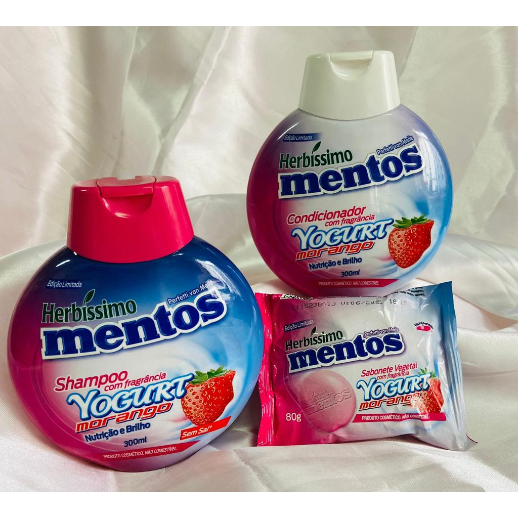 kit shampoo , condicionador e sabonete mentos yogurt morango | Shopee ...