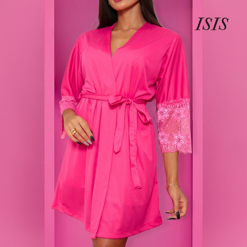 Robe Roupão Feminino Renda De Luxo Noiva Hobby Com Manga Sensual ...