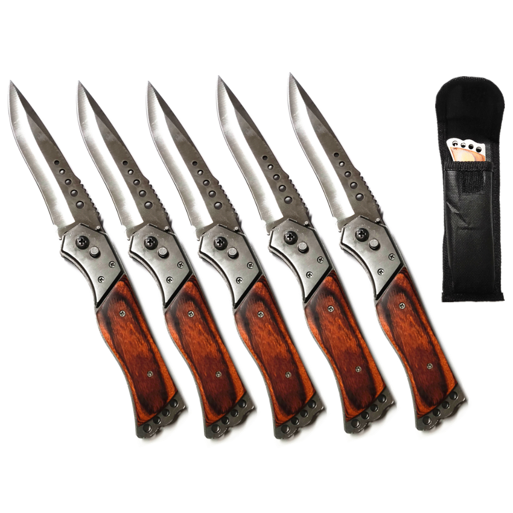 Kit com 5 Canivete Automático Aço com Madeira Tático Afiado Retrátil ...