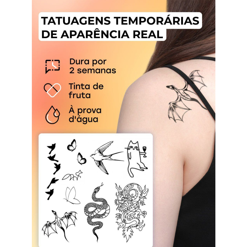 Tatuagem Temporária Feminina E Masculina Animais Removível À Prova