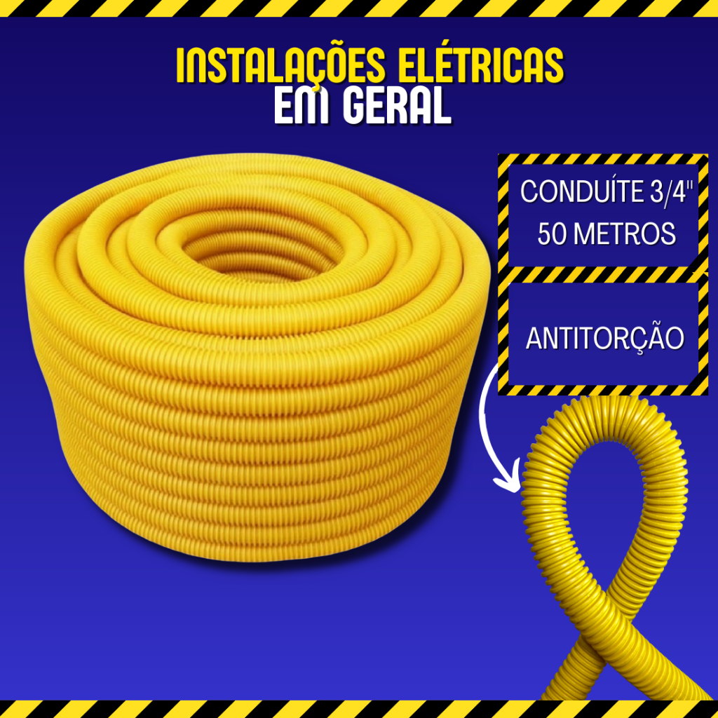 Conduíte Corrugado Eletroduto 3/4 - 50 Metros REFORÇADO Amarelo ...