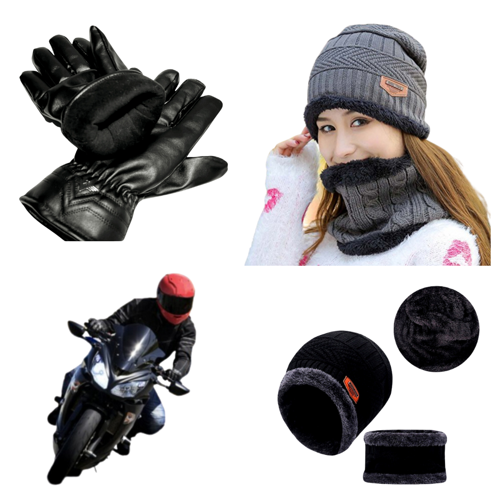 Kit 2 Toca Gorro Gola Forrada + Luva Forradas Motoqueiro Moda Inverno ...