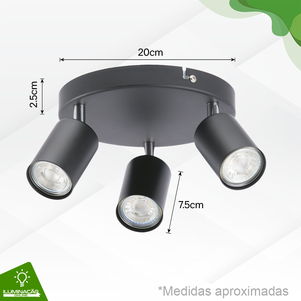 Luminaria spot led direcionavel triplo para gu10 branco/preto | Shopee ...