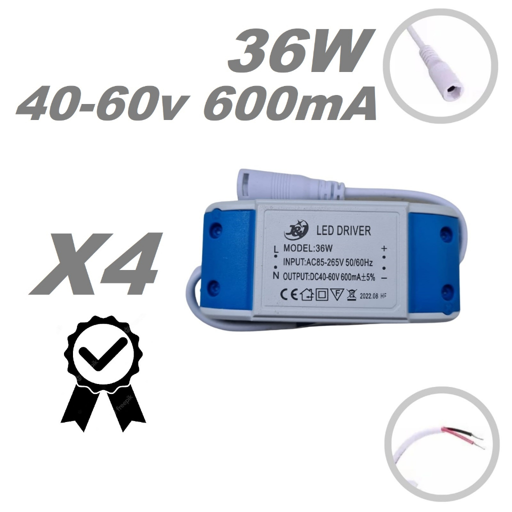 4 Reator Led Driver luminárias Plafon Embutir - sobrepor 36w - 40-60v - 600ma | Shopee Brasil