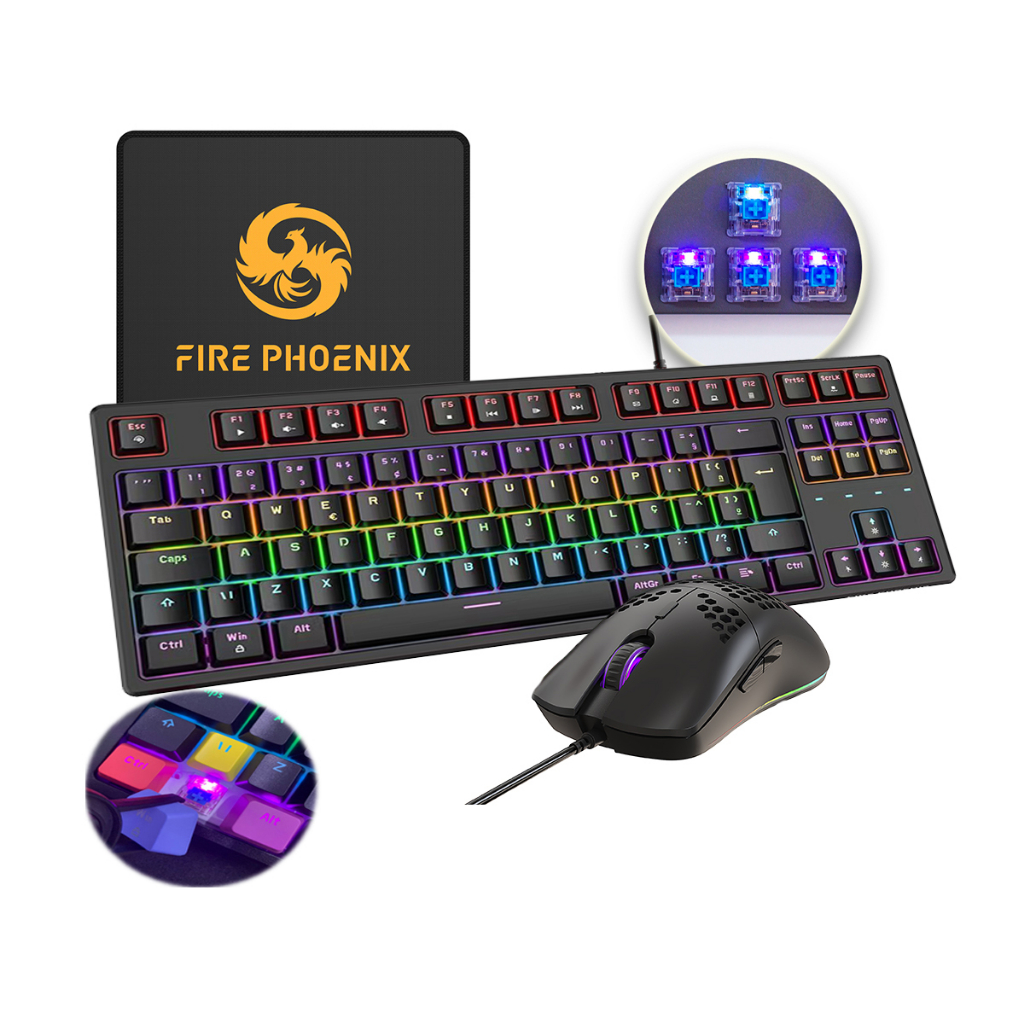 Kit Teclado E Mouse Gamer Mecânico Switch Blue Rgb Fire Phoenix Bk05 ...