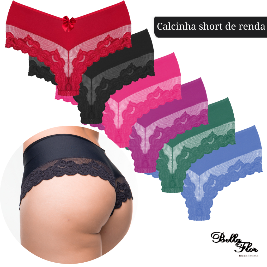 Kit com 5 Calcinhas de Renda Box Shortinho Cueca Boxer Feminina | Shopee Brasil