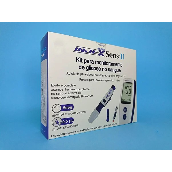 Kit Completo Medidor de Glicose Injex Sens II 50 tiras 50 lancetas ...