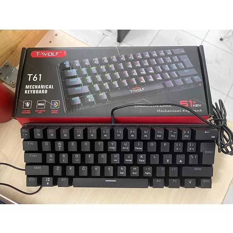 Teclado - Mecânico T-Wolf Gamer 61 Teclas Com Fio RGB - Faz a Boa!