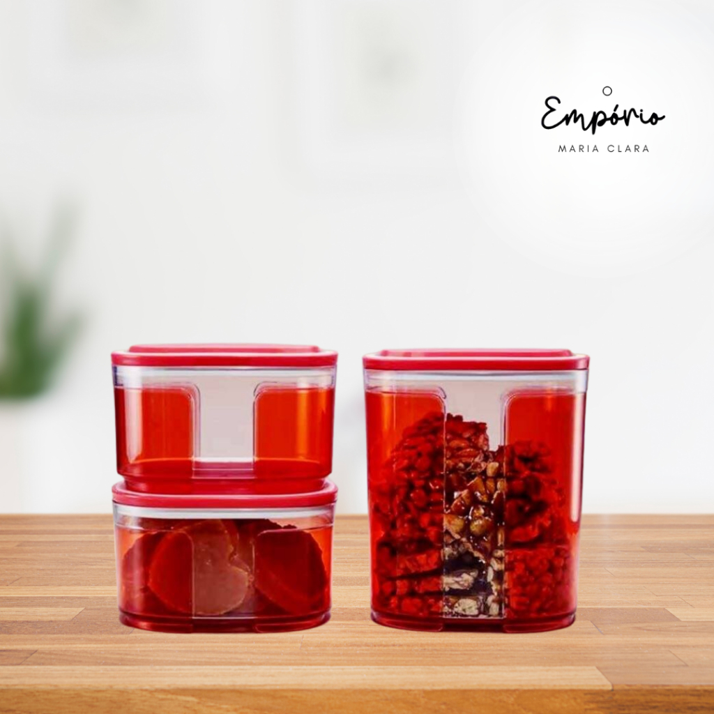 Tupperware Pote Policarbonato Visual Vermelho 1,5L + 700ml | Shopee Brasil
