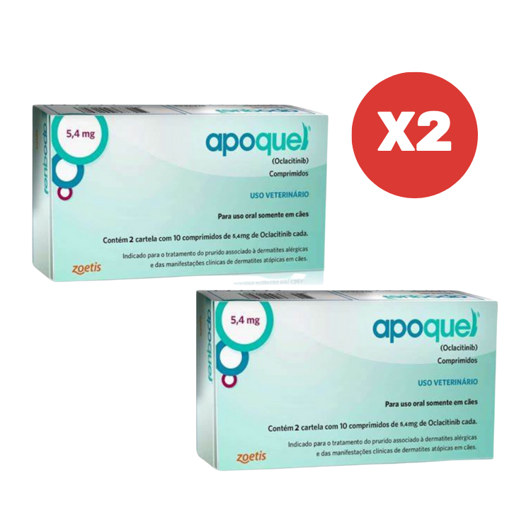 Kit 2 Apoquel 5,4mg 20 Comprimidos Dermatológico para Cães Zoetis ...