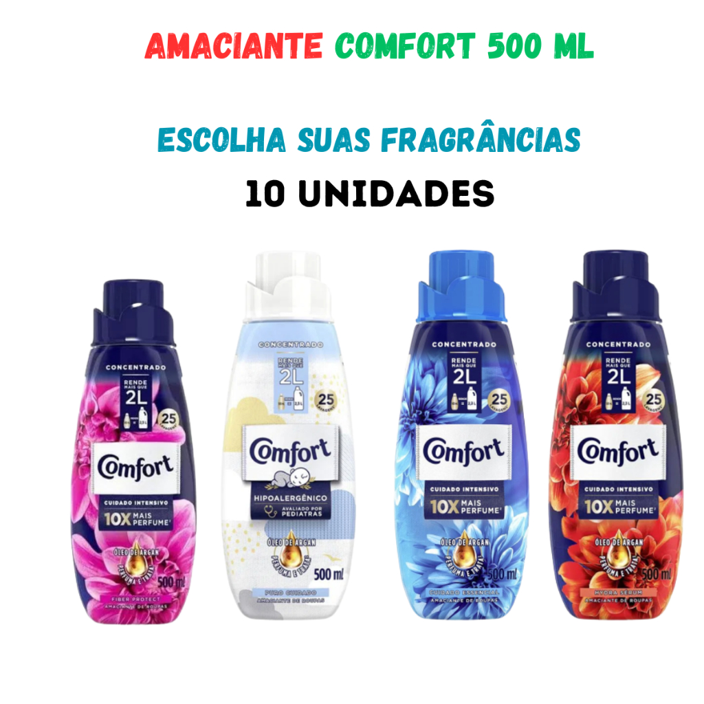 Amaciante COMFORT concentrado 500ml - KIT C/10 Escolha suas fragrâncias ...