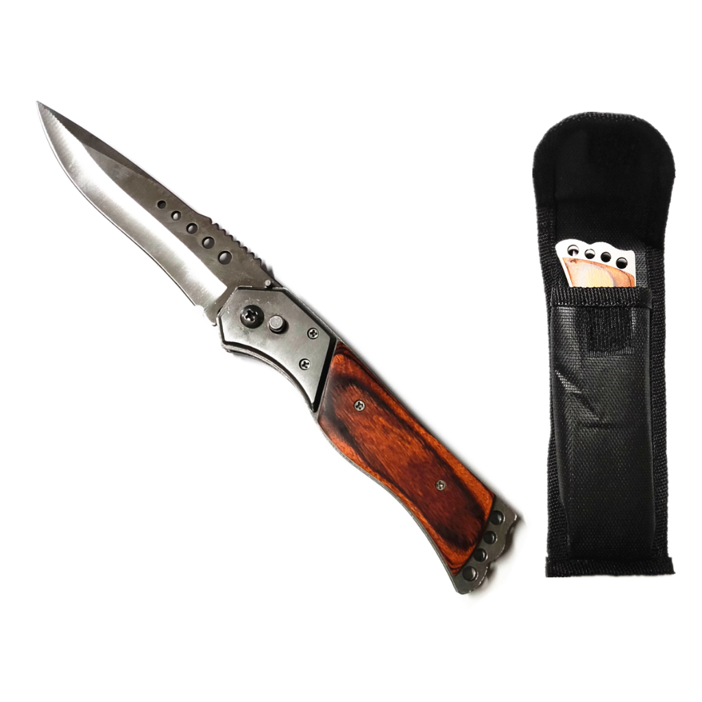 Canivete Automático Aço com Madeira Tático Afiado Retrátil Militar ...