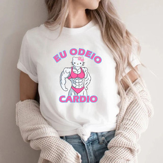 Camiseta Eu Treino Fofo Unissex Hello Kitty Eu odeio Cardio Maromba ...