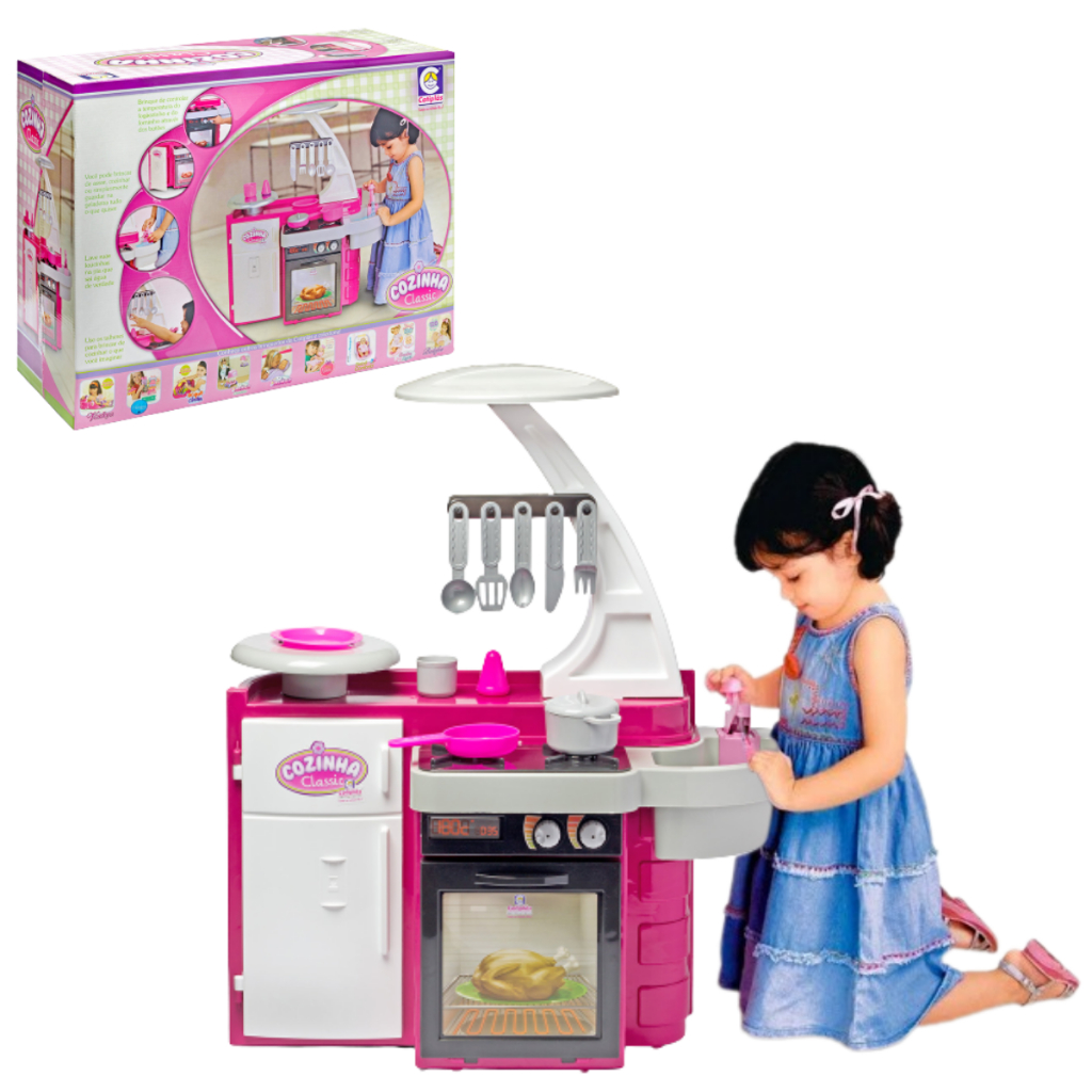 Cozinha Infantil Completa Grande Rosa Saí Água de Verdade Com Geladeira Brinquedo Menina ...