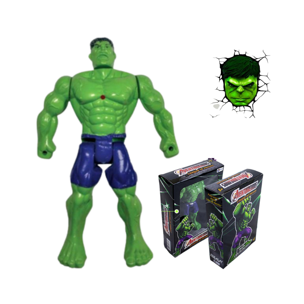 Hulk Boneco pequeno 16 cm c/luz LED no peito Brinquedo Articulado ...