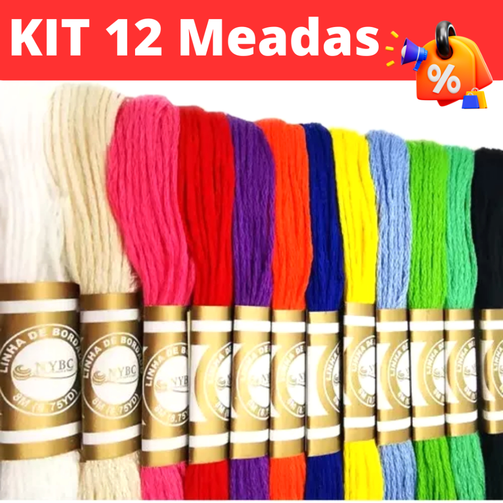 Kit 12 Meadas Linhas Para Bordado Ponto Cruz Cores Sortidas | Shopee Brasil
