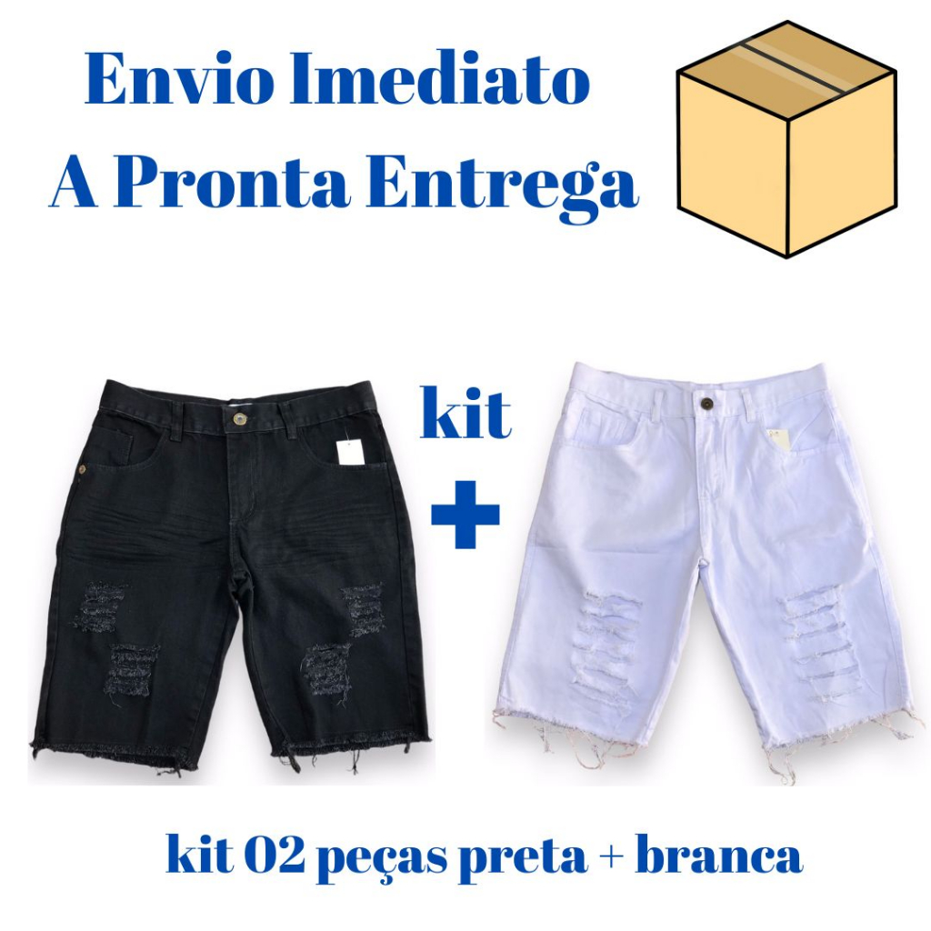 Kit bermuda jeans rasgada prata e branca | Shopee Brasil