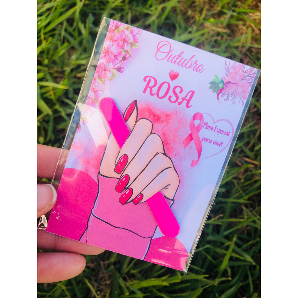 50 Mini lixa de unha com cartão outubro rosa, lembrancinha outubro rosa ...