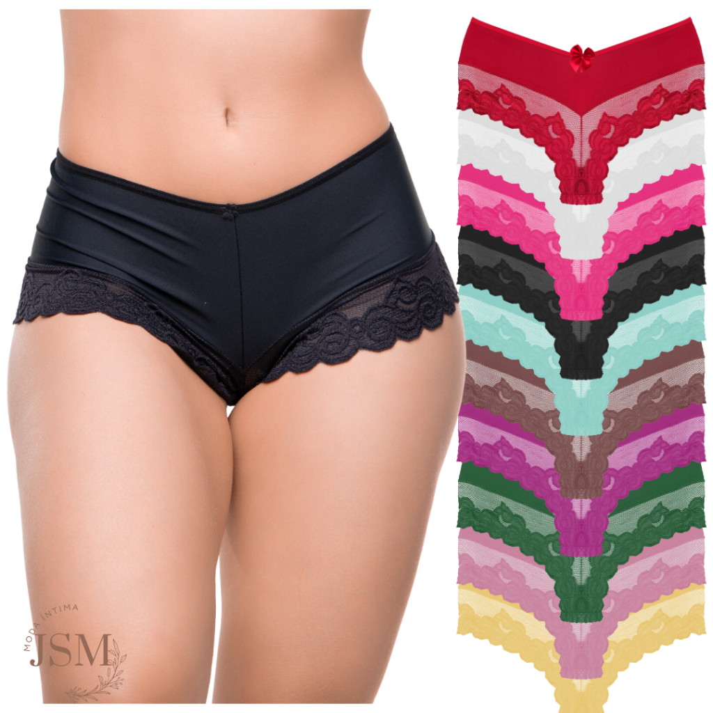 Kit com 10 Calcinhas de Renda Box Shortinho Cueca Boxer Feminina Linda | Shopee Brasil