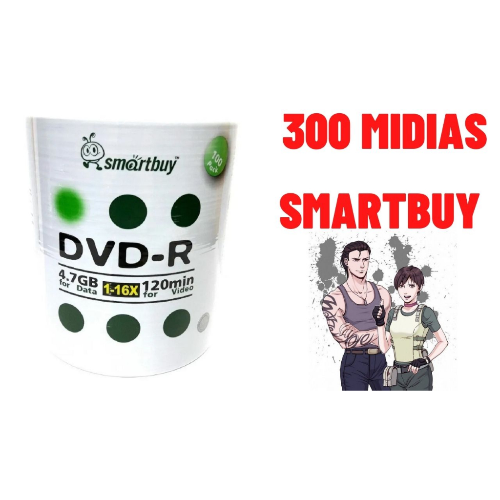 300 Mídia Virgem Dvd Smartbuy Novo Modelo 4.7gb 120min Dvdr | Shopee Brasil