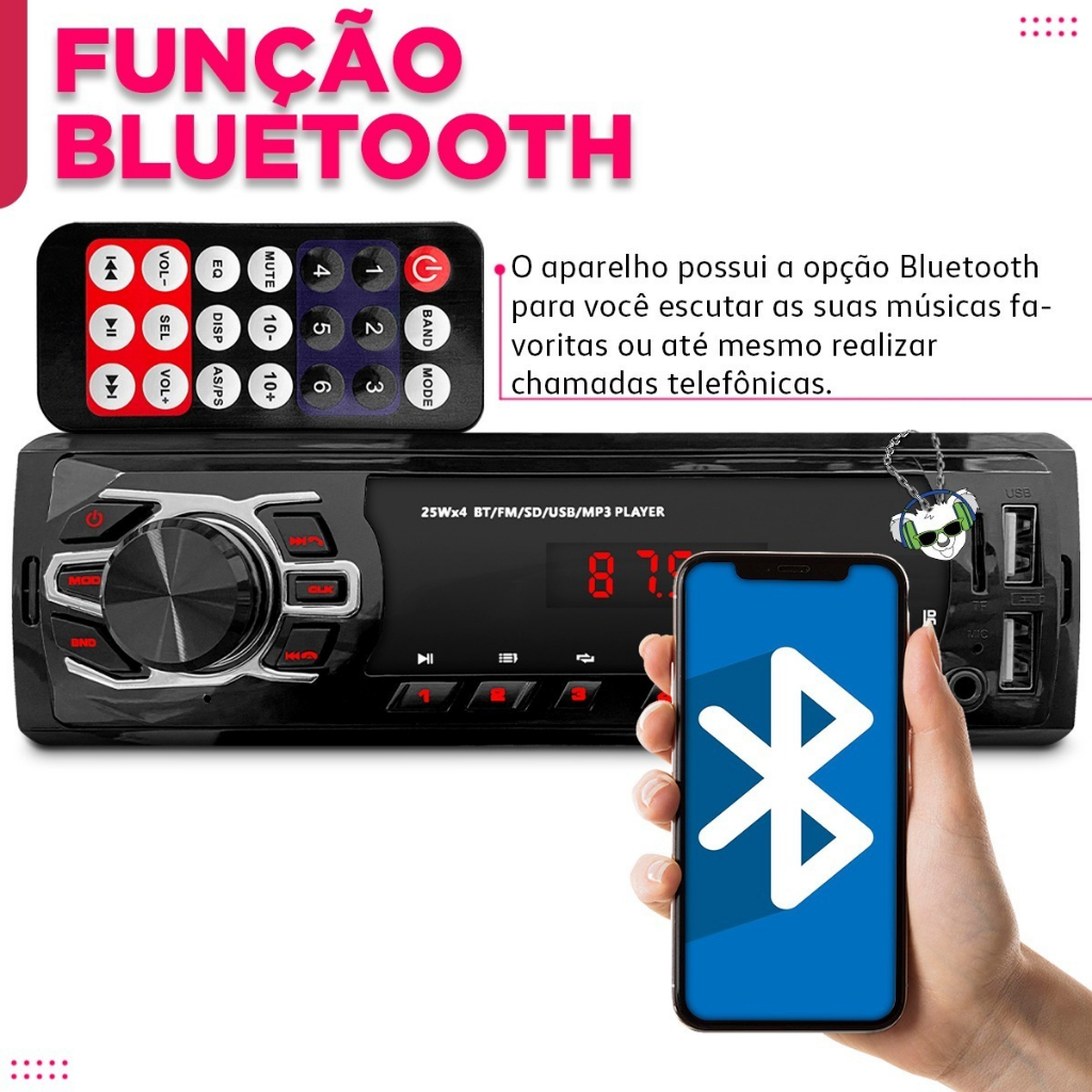 Som automotivo com USB, bluetooth e leitor de cartão SD Aparelho De Som ...