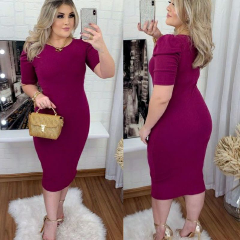 VESTIDO MIDI PLUS SIZE MANGA PRINCESA | Shopee Brasil