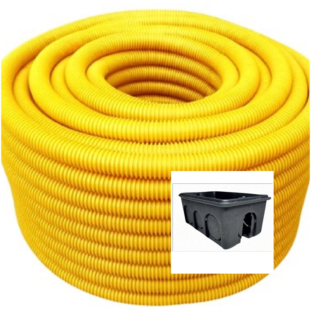 CONDUÍTE REFORÇADO - 1" POL 25M Amarelo + 10 Caixas de luz - 4x2 Preta ...